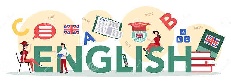 English Course Typographic Header Concept. Study Foreign Languages ...