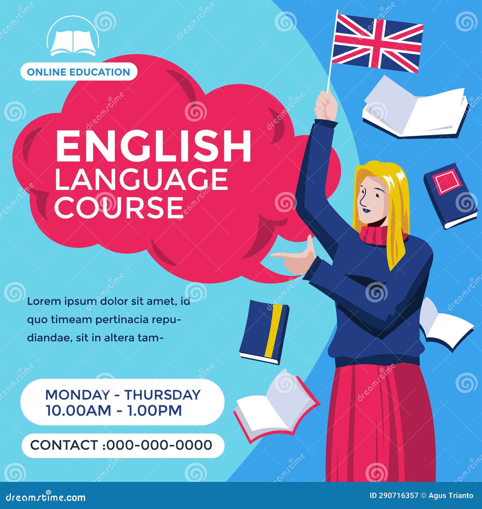 Online English Language Course Webinar Poster Design Stock Vector ...