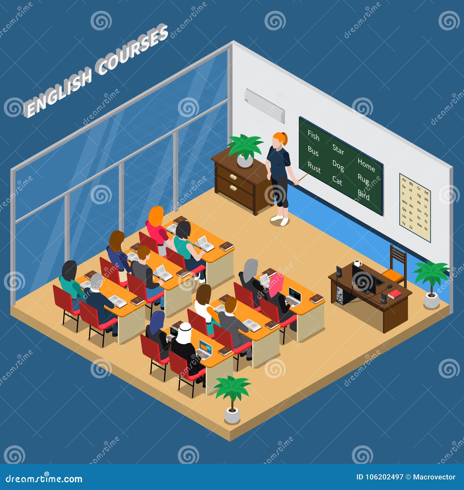 English Courses Isometric Composition Stock Vector - Illustration of ...