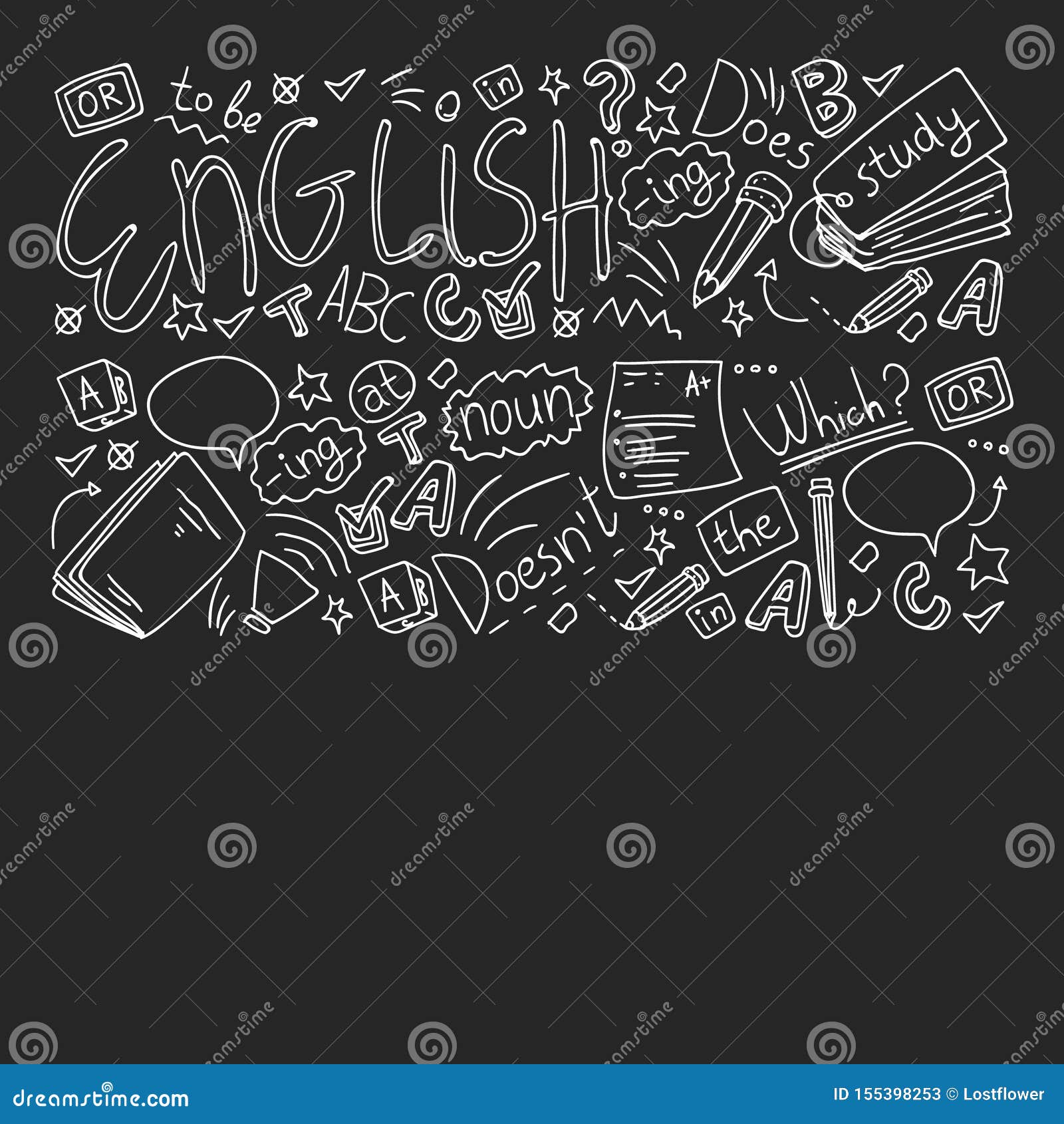 English Courses. Doodle Vector Concept Illustration of Learning English ...