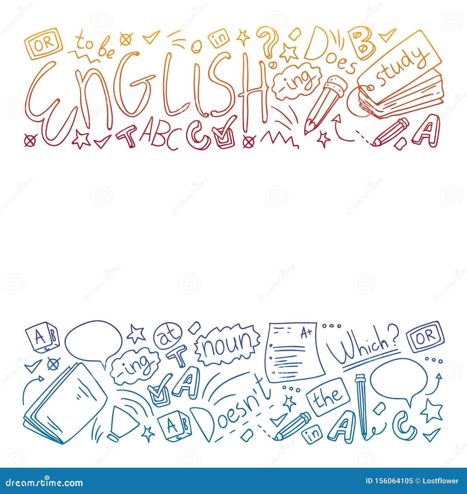 English Courses. Doodle Vector Concept Illustration of Learning English ...