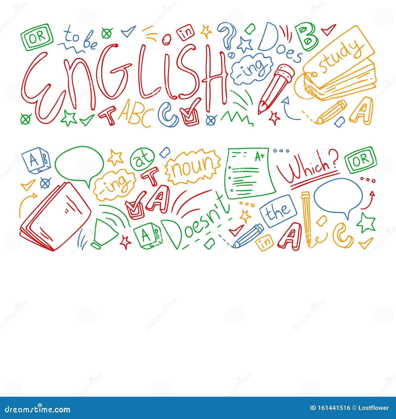 English Courses. Doodle Vector Concept Illustration of Learning English ...