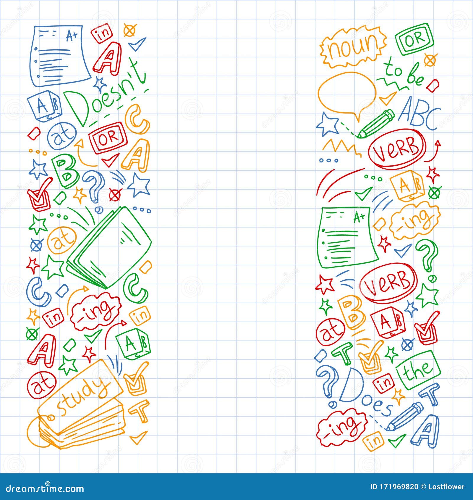 English Courses. Doodle Vector Concept Illustration of Learning English ...