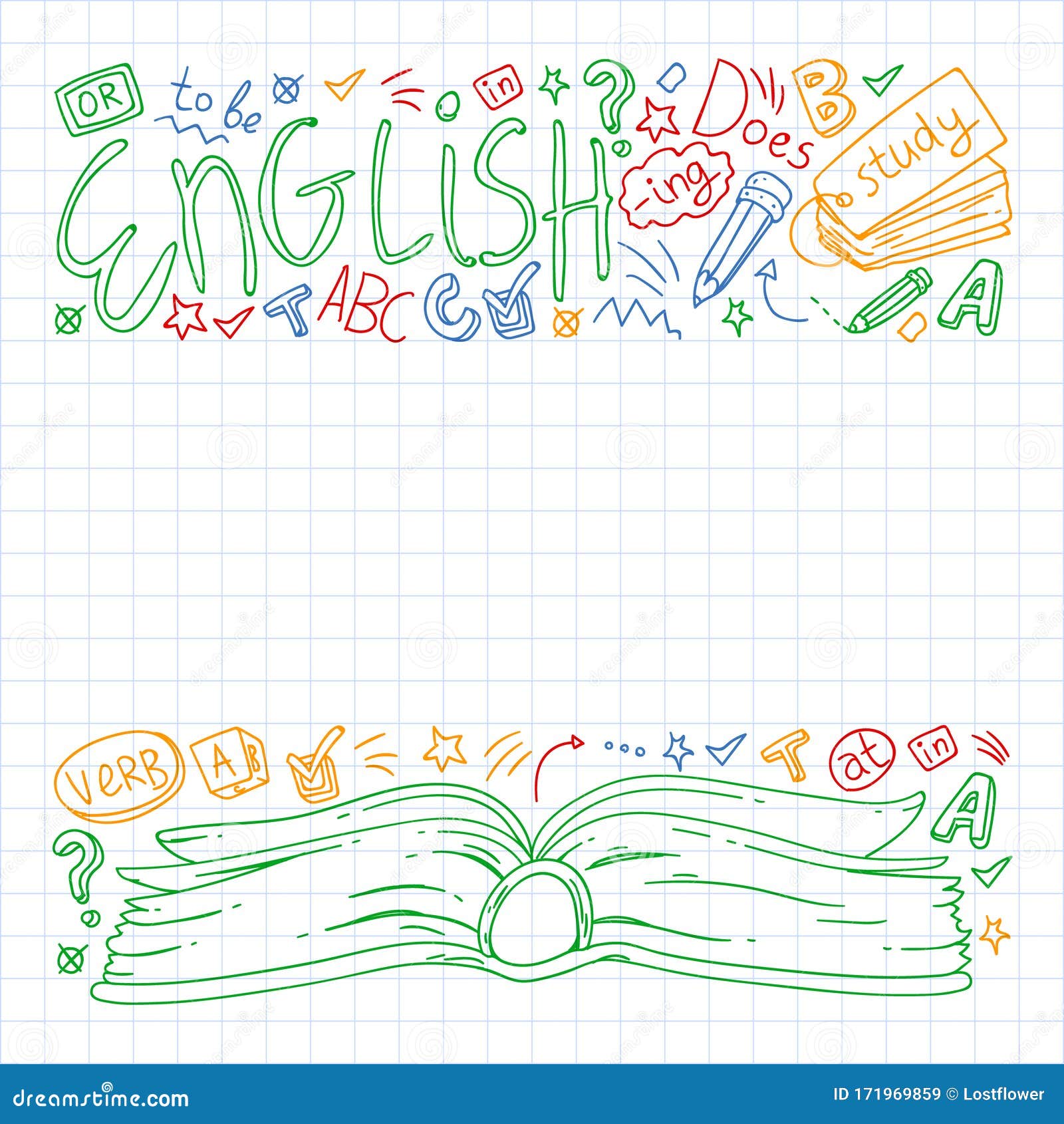 English Courses. Doodle Vector Concept Illustration of Learning English ...