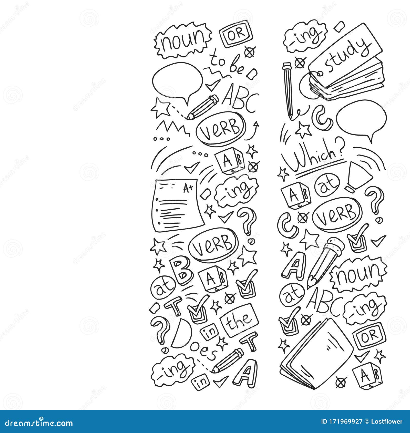 English Courses. Doodle Vector Concept Illustration of Learning English ...