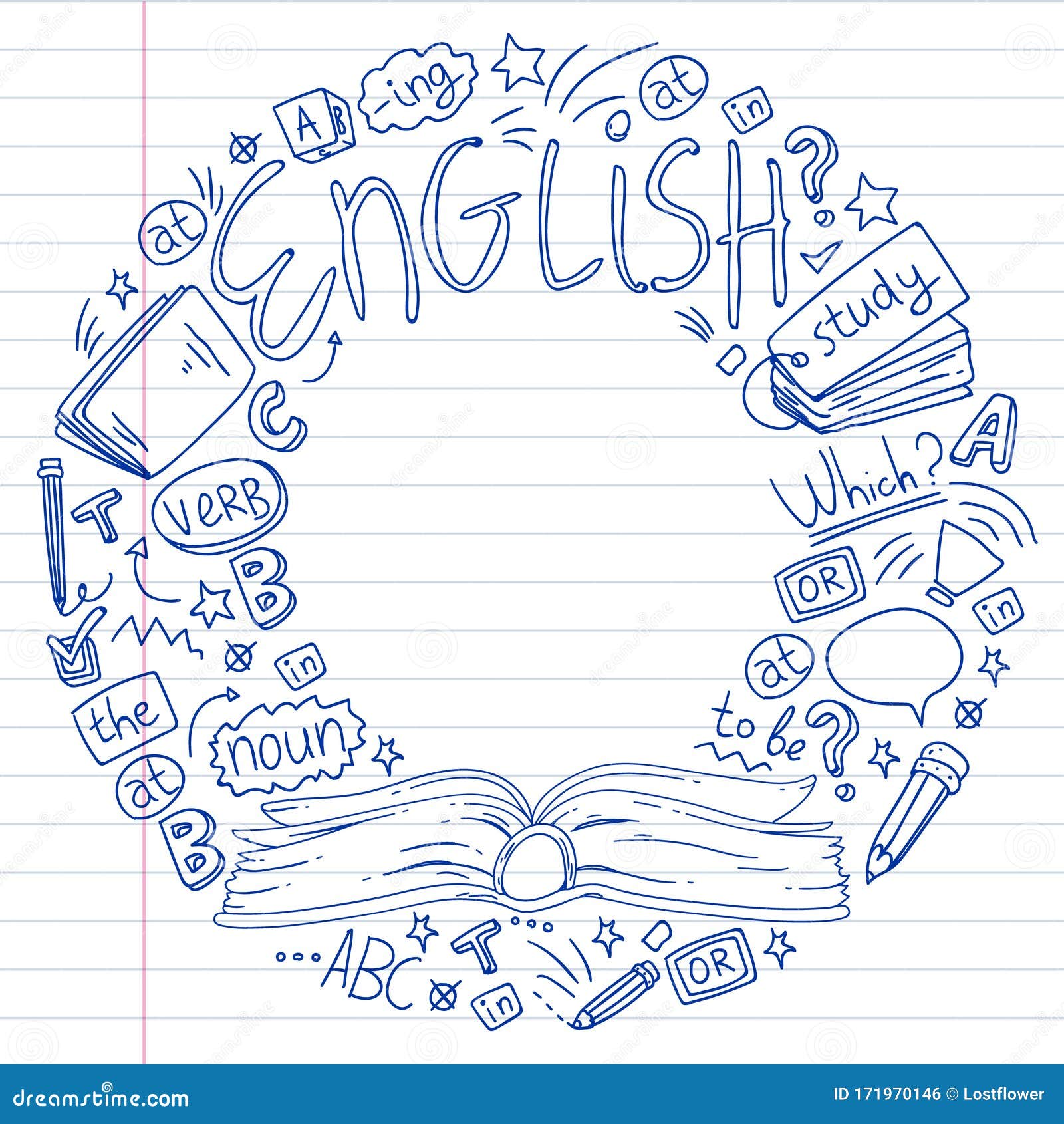 English Courses. Doodle Vector Concept Illustration of Learning English ...