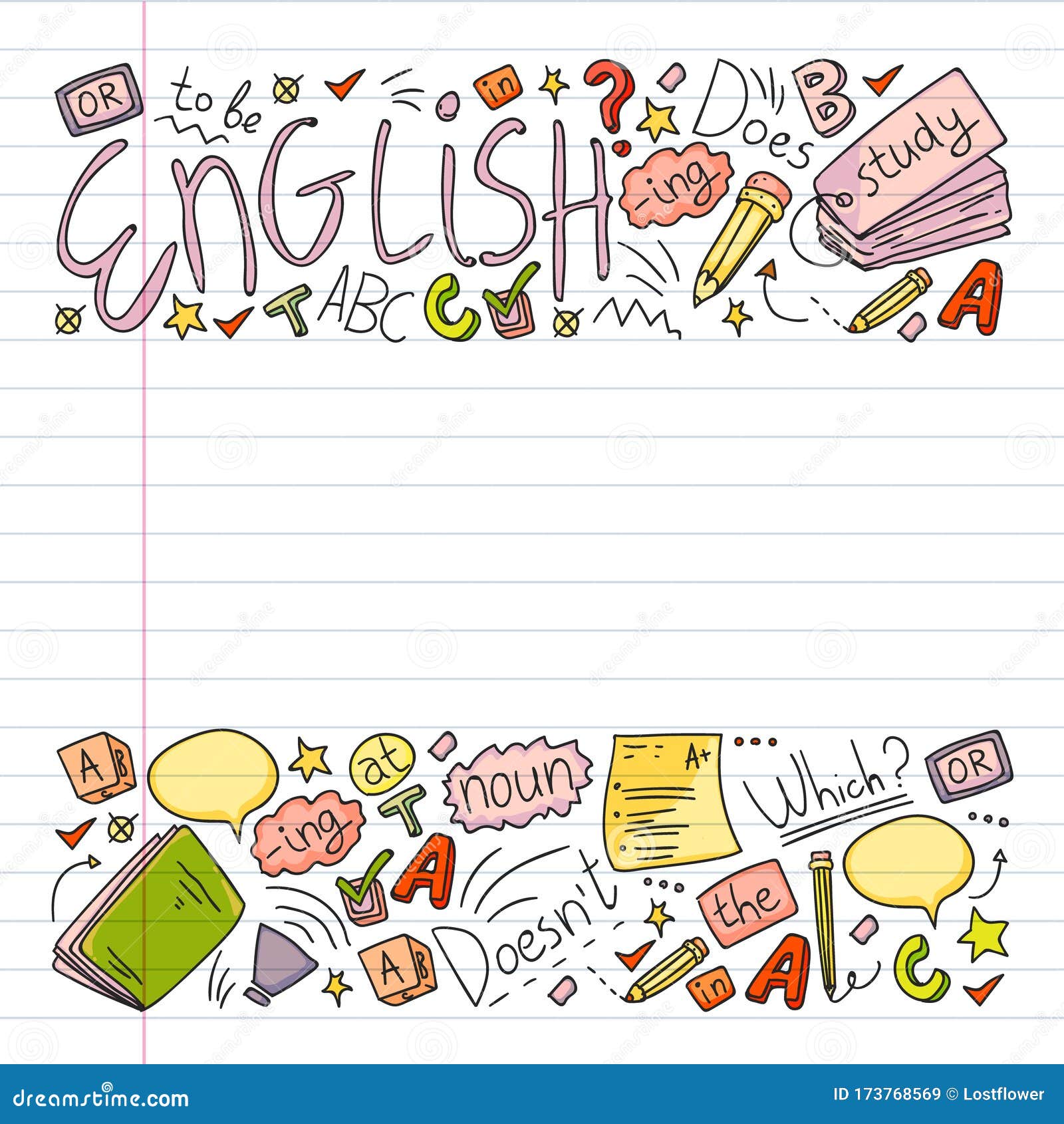 English Courses. Doodle Vector Concept Illustration of Learning English ...