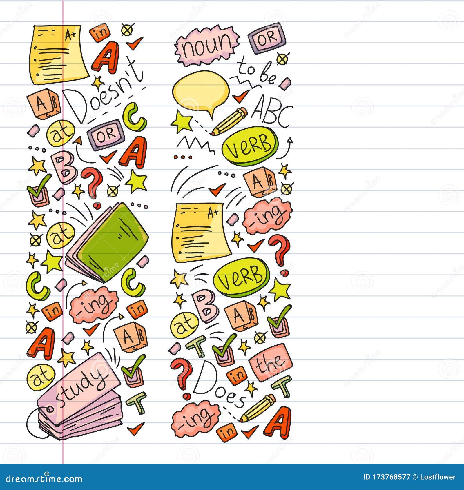 English Courses. Doodle Vector Concept Illustration of Learning English ...