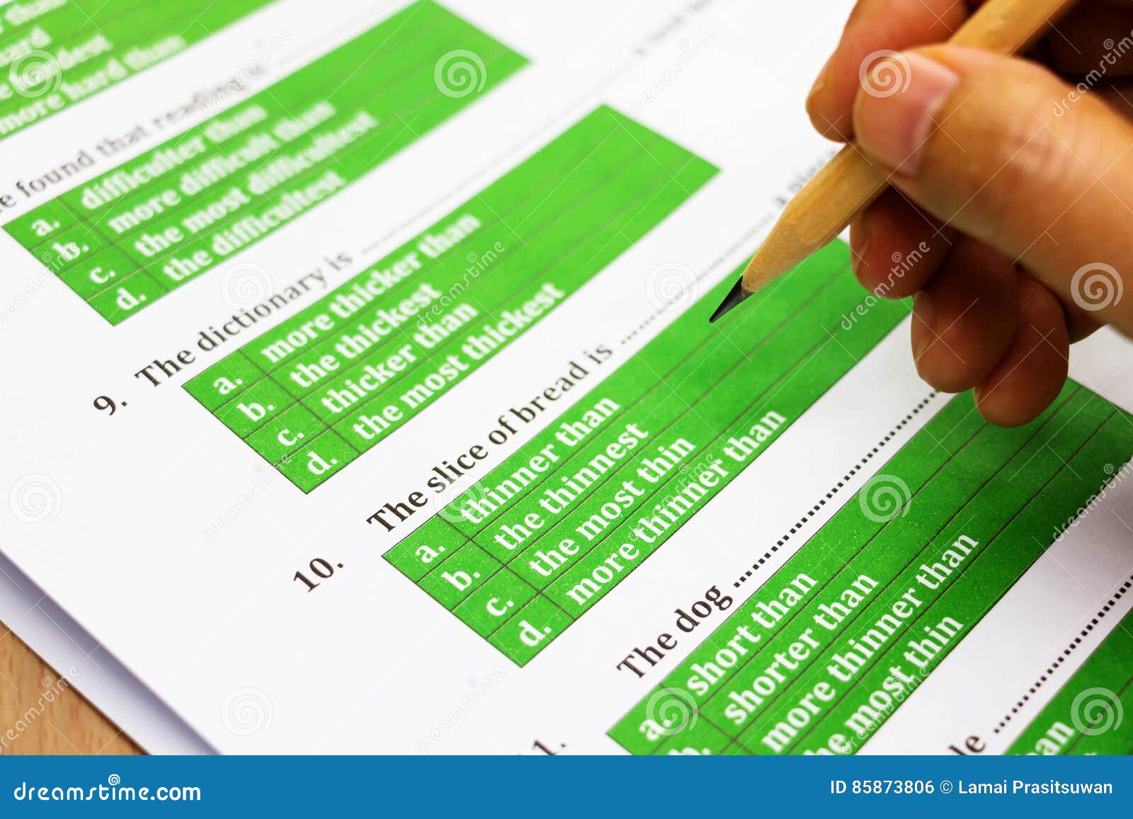 English exam on table stock photo. Image of comparison - 85873806