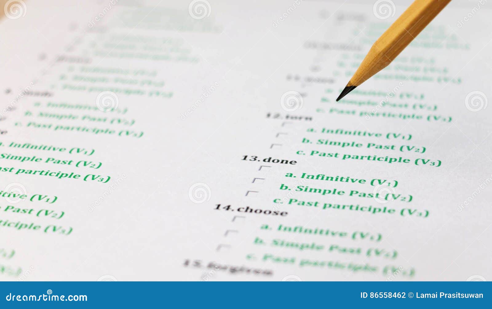English exam on table stock photo. Image of learn, english - 86558462