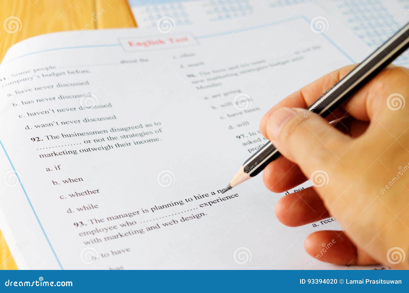 English exam on table stock photo. Image of toeic, english - 93394020