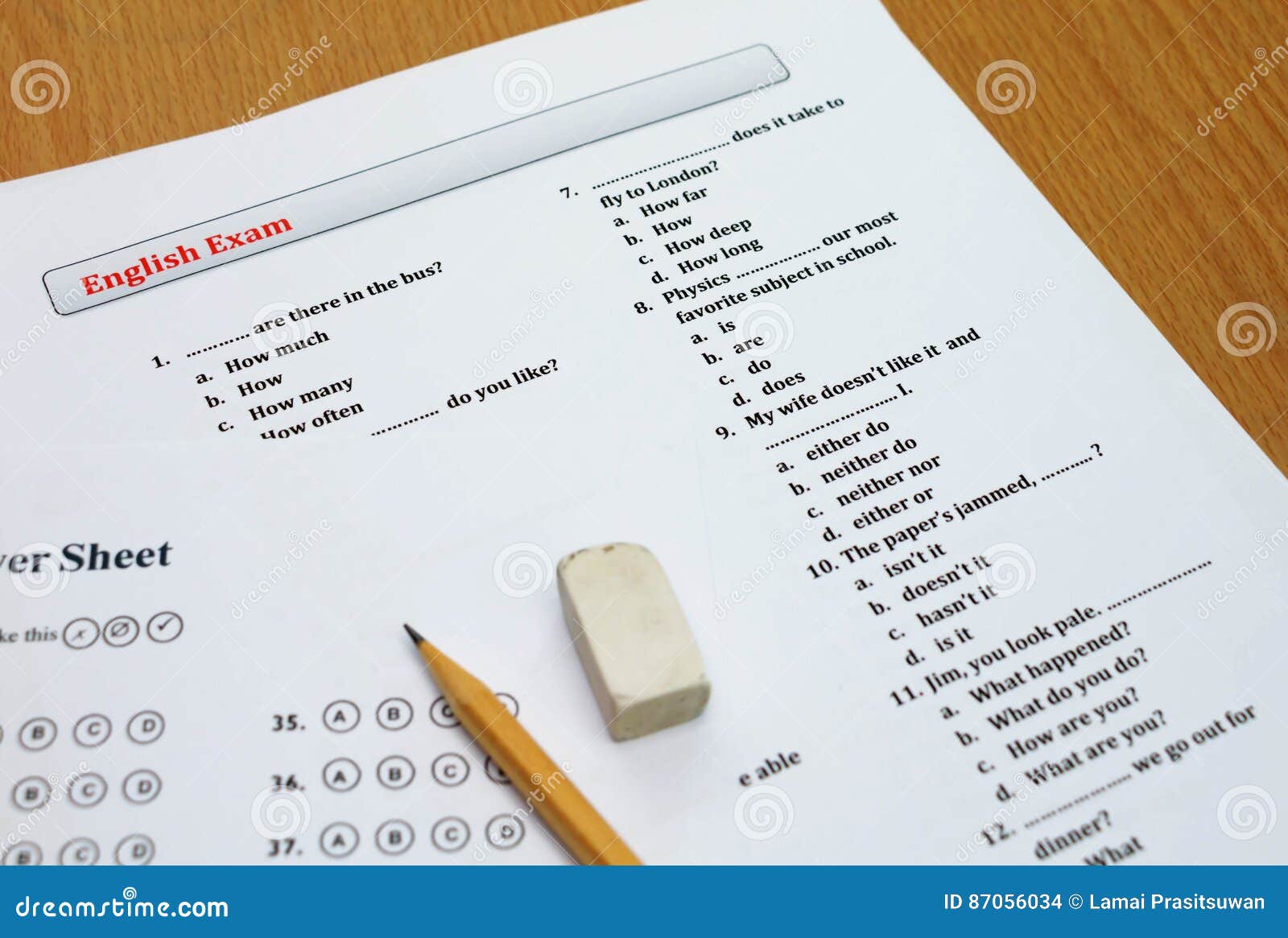 English exam on table stock photo. Image of taking, material - 87056034