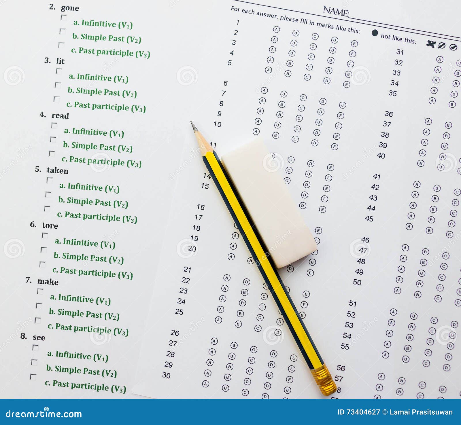 English Exercise and Answer Sheet Stock Image - Image of abstract ...