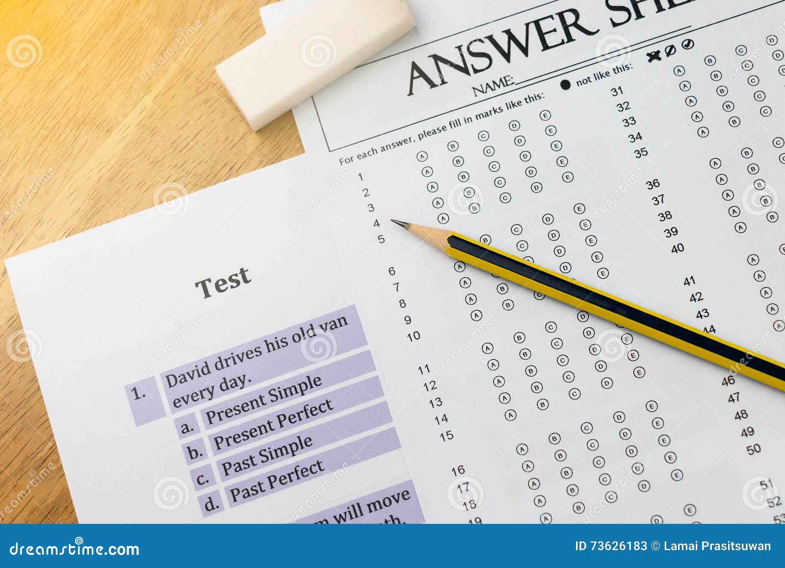 English Exercise and Answer Sheet and Pencil on Table with Gradient ...