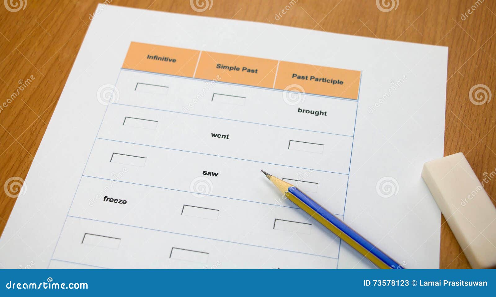 English Exercise and Pencil on Table Stock Image - Image of paper ...