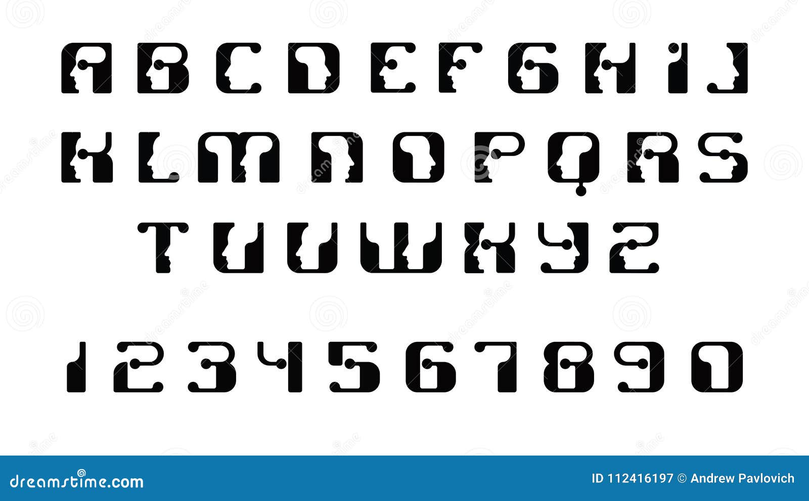English Font Upper Case Letters. Logo - Human Faces of Cyborg Robots ...