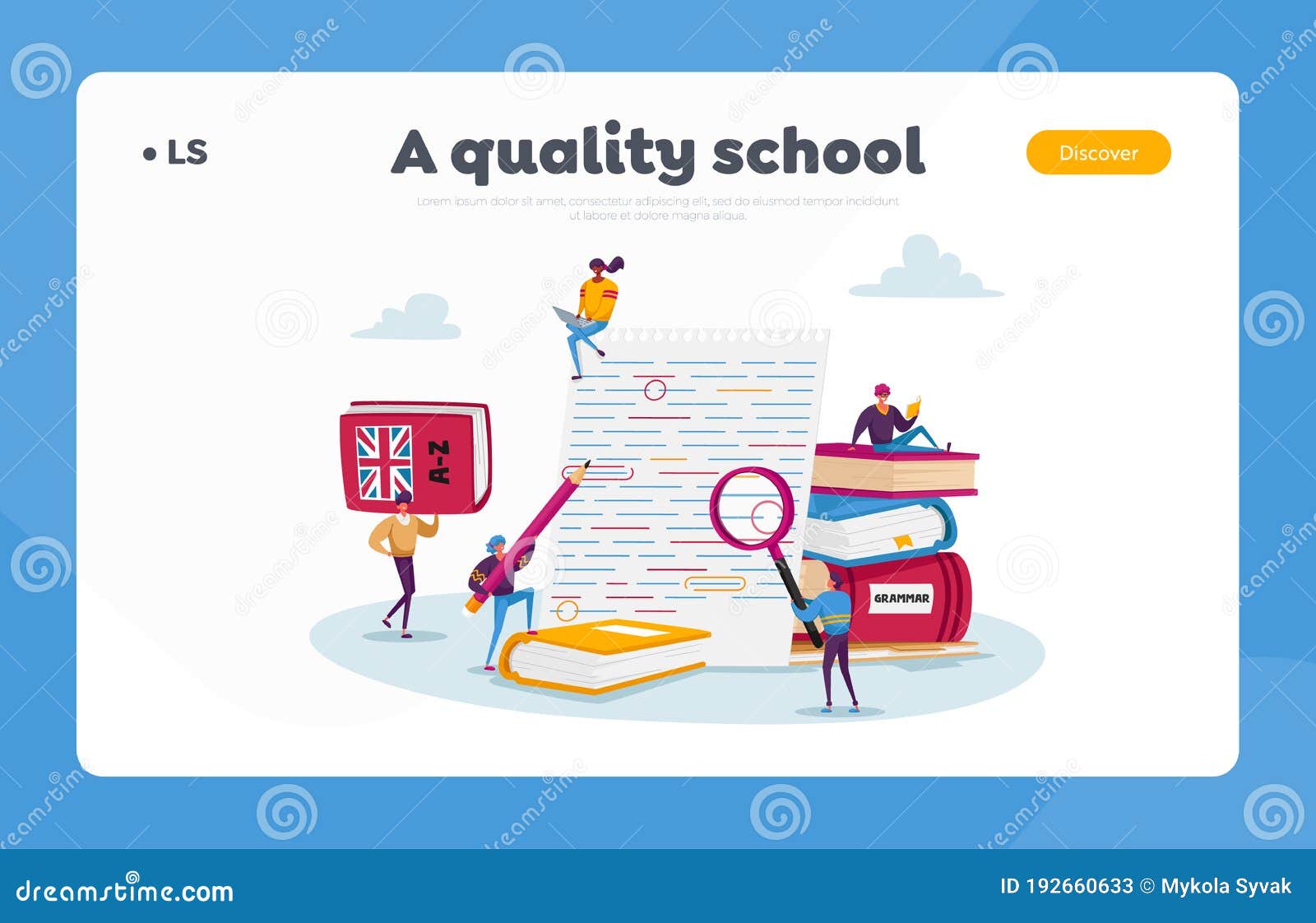 English Grammar Examination Landing Page Template. Tiny Characters ...