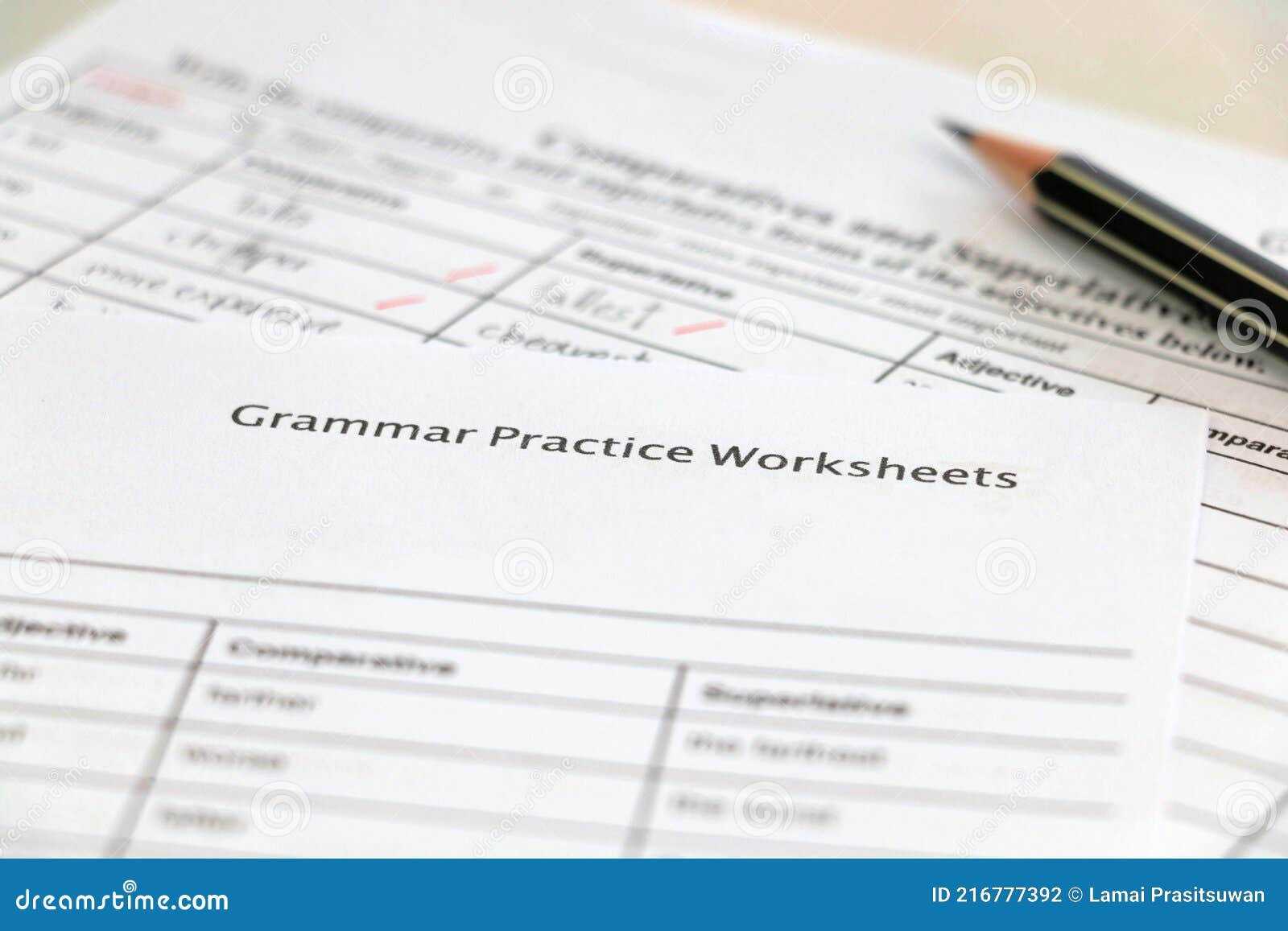 English Grammar Practice Sheet with Handwriting Stock Photo - Image of ...
