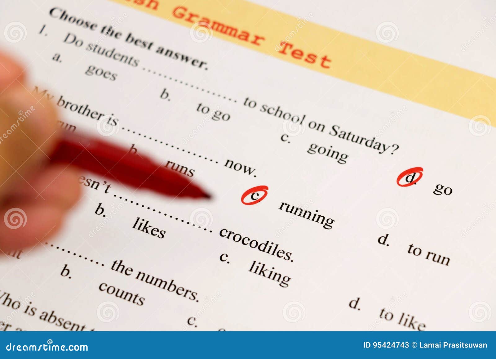 English grammar test sheet stock image. Image of taking - 95424743
