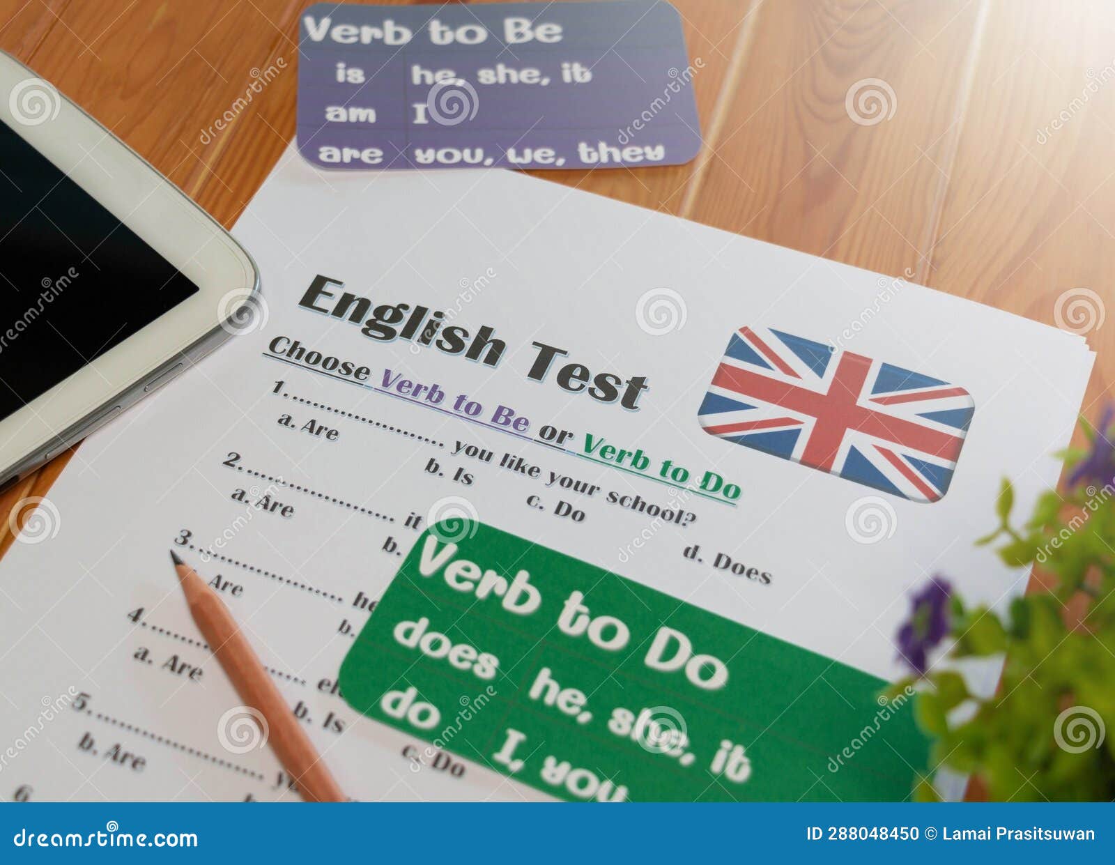 English Grammar Test on Table in Class Stock Photo - Image of ...