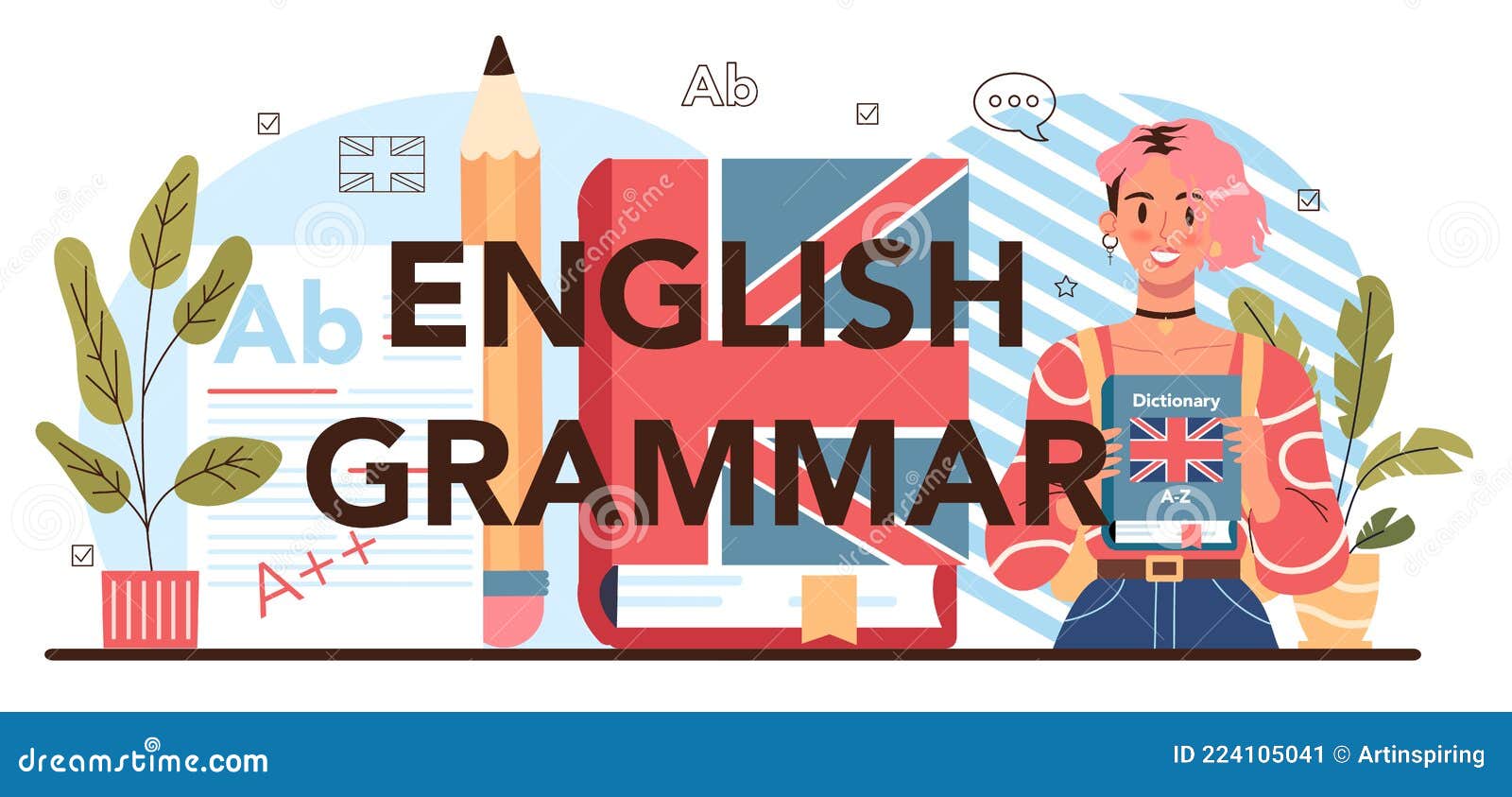 English Grammar Typographic Header. Study Foreign Languages in School ...