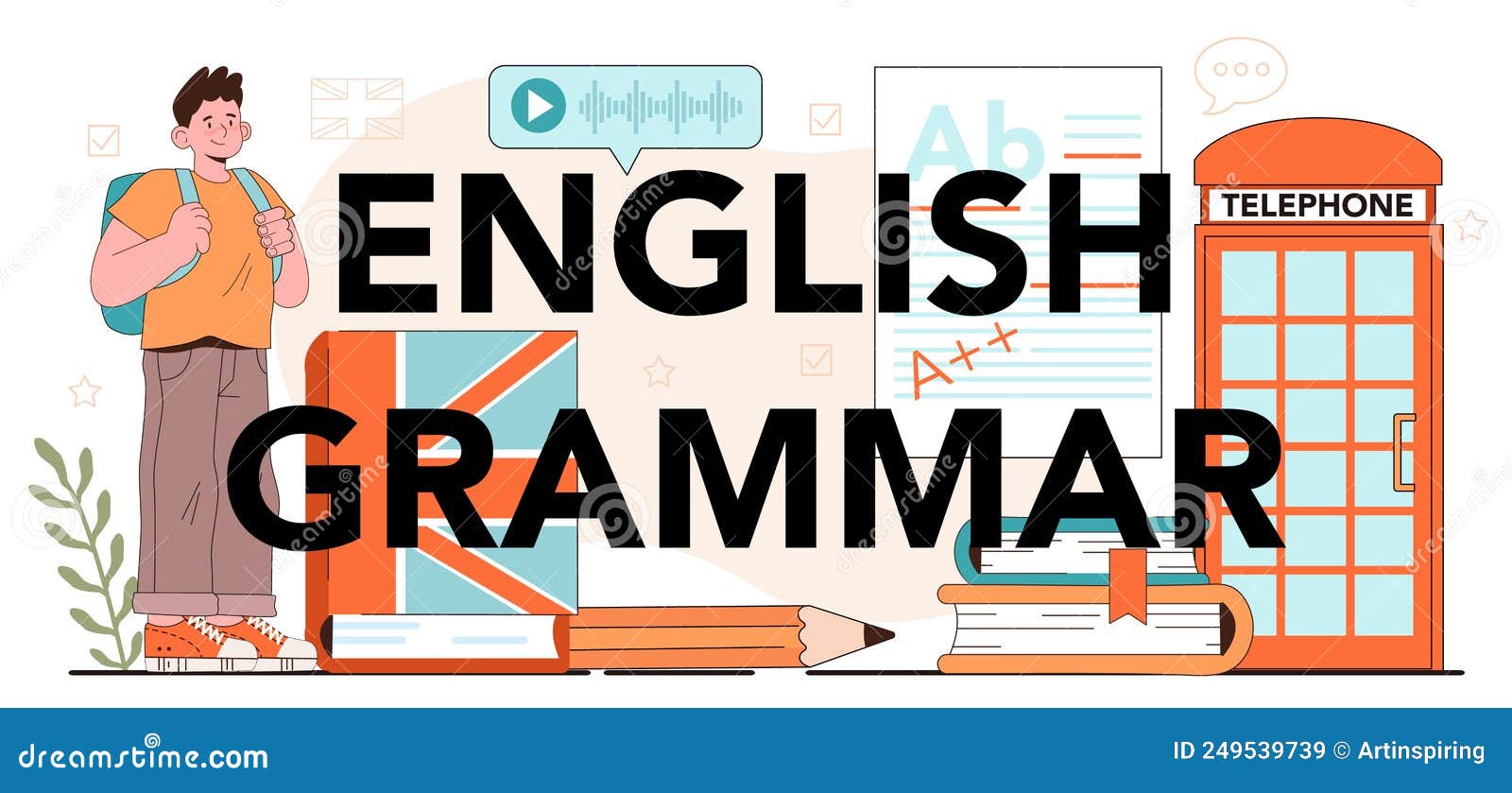 English Grammar Typographic Header. Study Foreign Languages in School ...