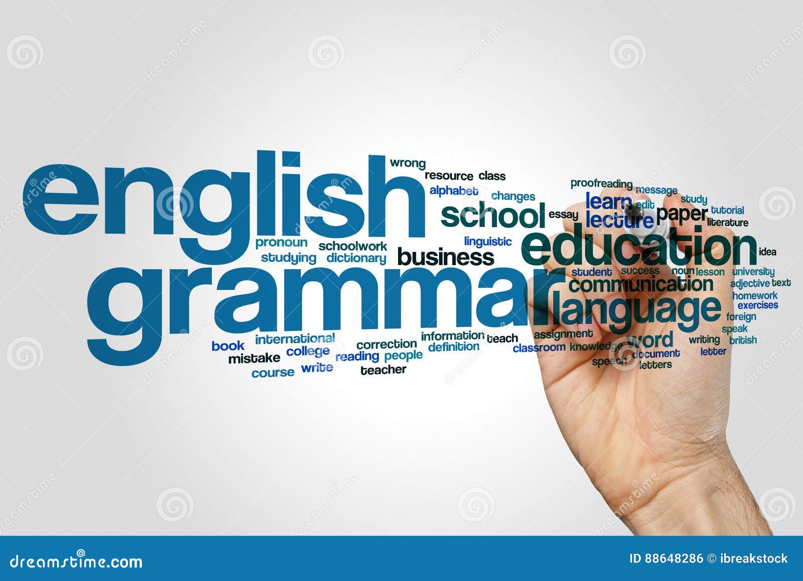 English Grammar Word Cloud Concept on Grey Background Stock ...