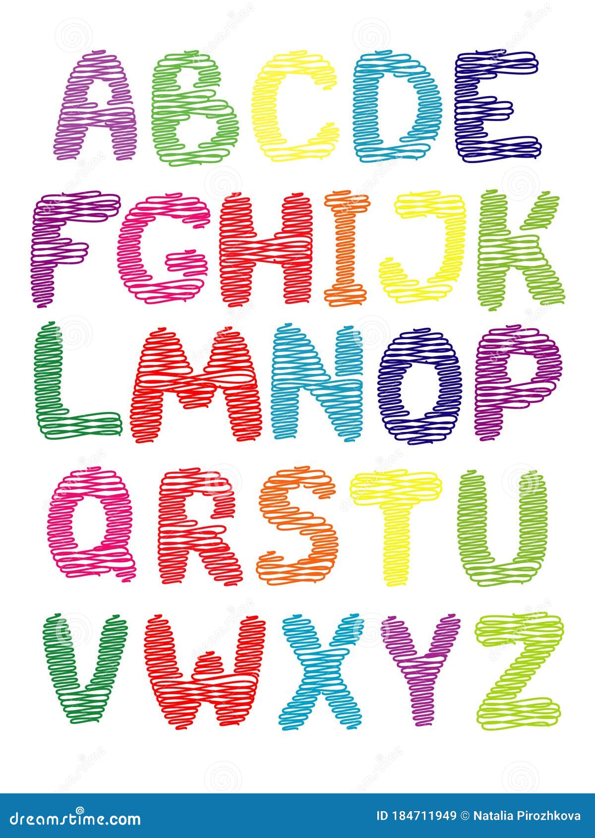 English Hand-drawn Colored Alphabet Stock Vector - Illustration of ...
