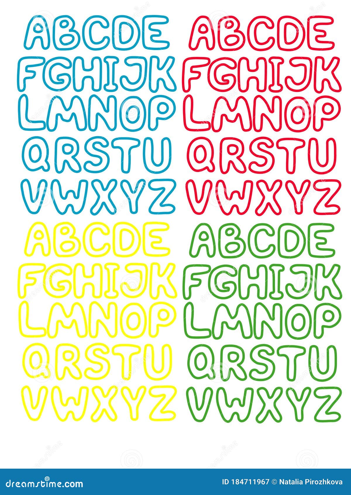 English Hand-drawn Colored Alphabet Stock Vector - Illustration of sign ...