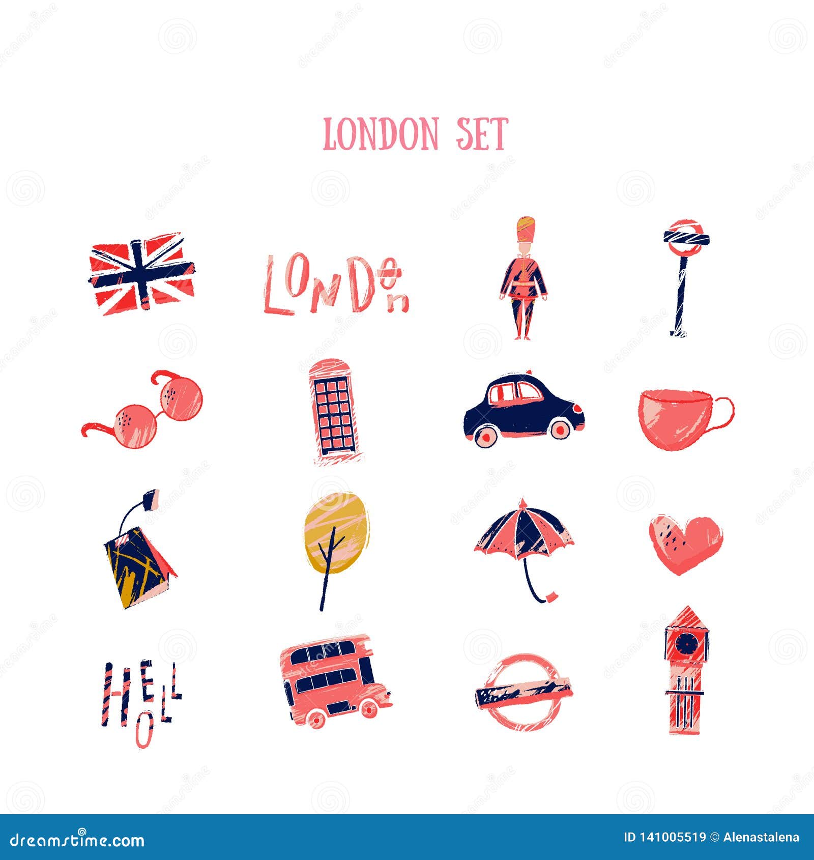 English Icon Set Design in Grunge Doodle Style Stock Vector ...