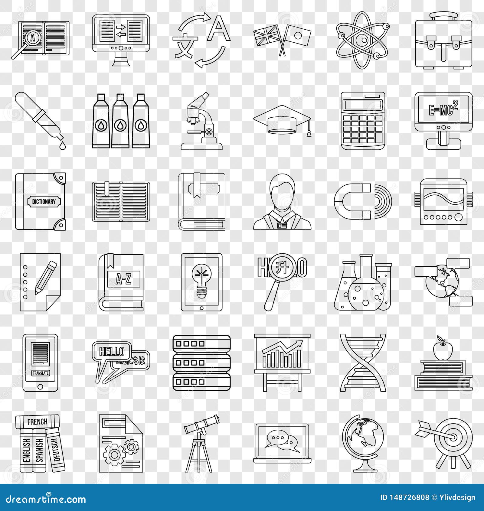 English Icons Set, Outline Style Stock Vector - Illustration of diagram ...