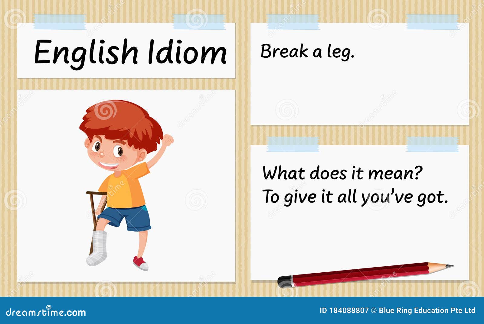 English Idiom Break A Leg Template Stock Vector Illustration Of