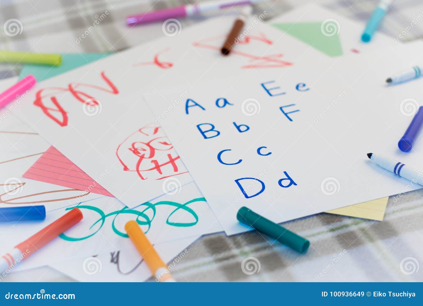 English; Kids Writing Some English Alphabet for Practice Stock Image ...