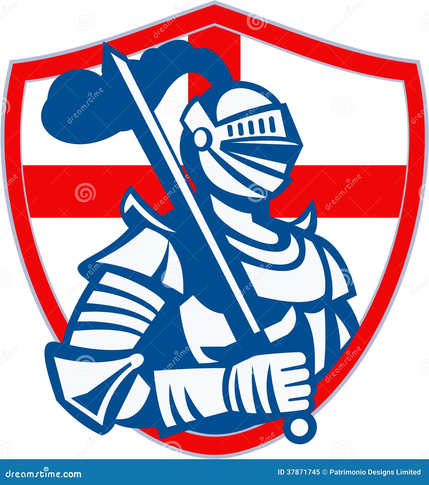 English Knight Hold Sword England Shield Flag Retro Stock Illustration ...