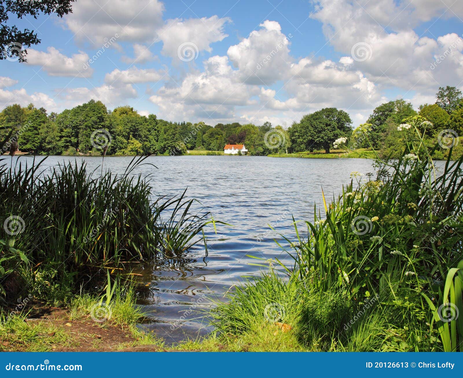 English Lake with House in the Distance Stock Image - Image of travel ...