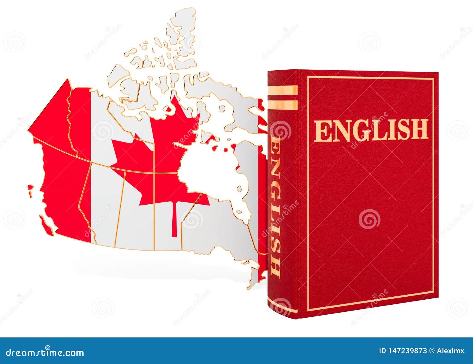 English Language Book With Map Of Canada, 3D Rendering Stock ...