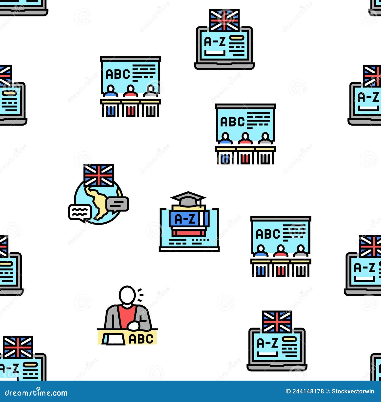 English Language Learn at School Vector Seamless Pattern Stock Vector ...