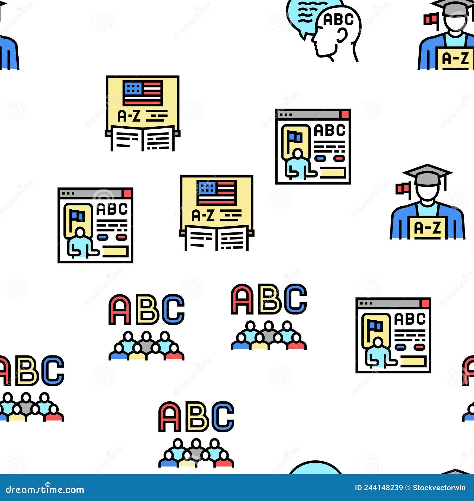 English Language Learn at School Vector Seamless Pattern Stock Vector ...