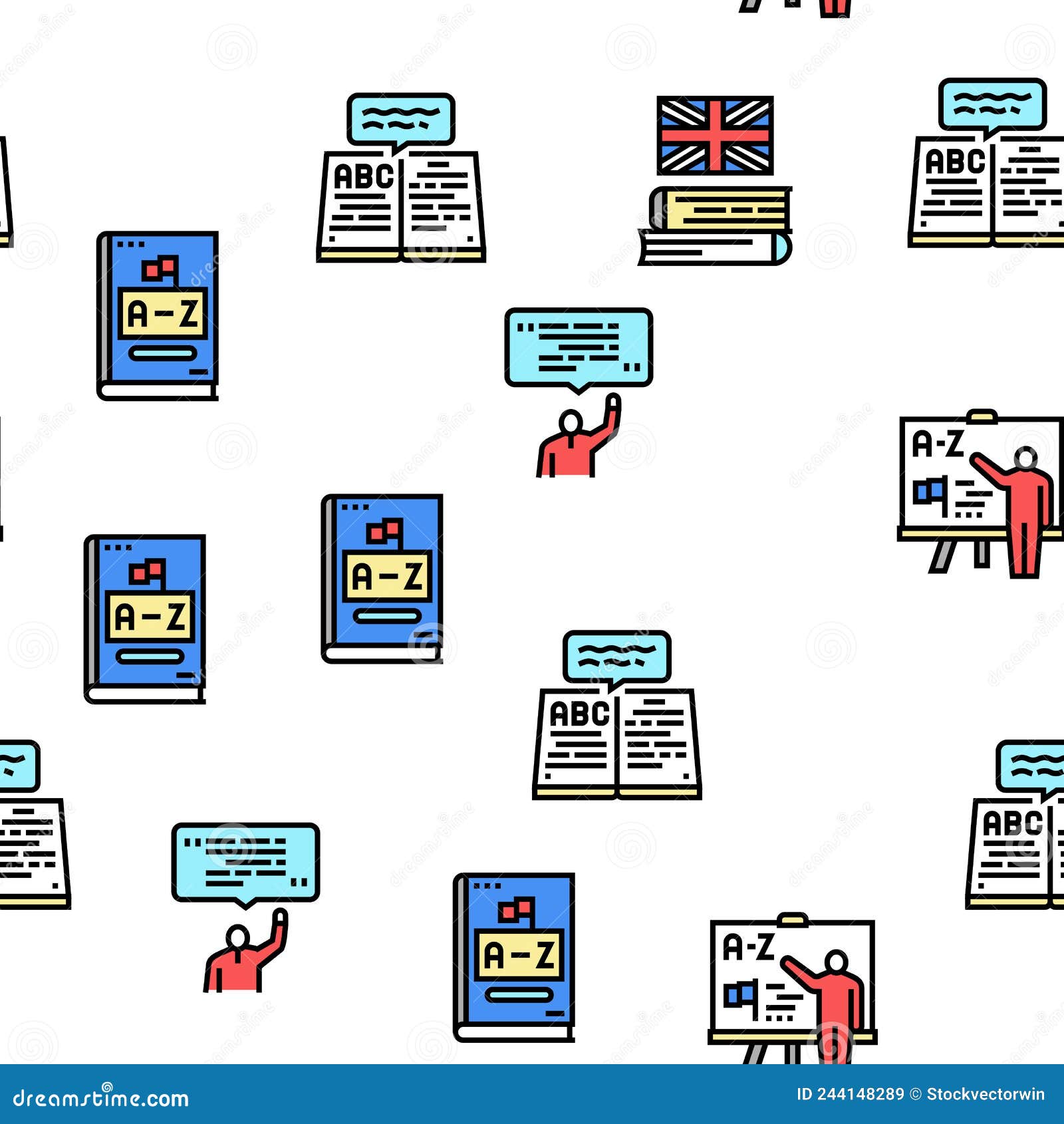 English Language Learn at School Vector Seamless Pattern Stock Vector ...