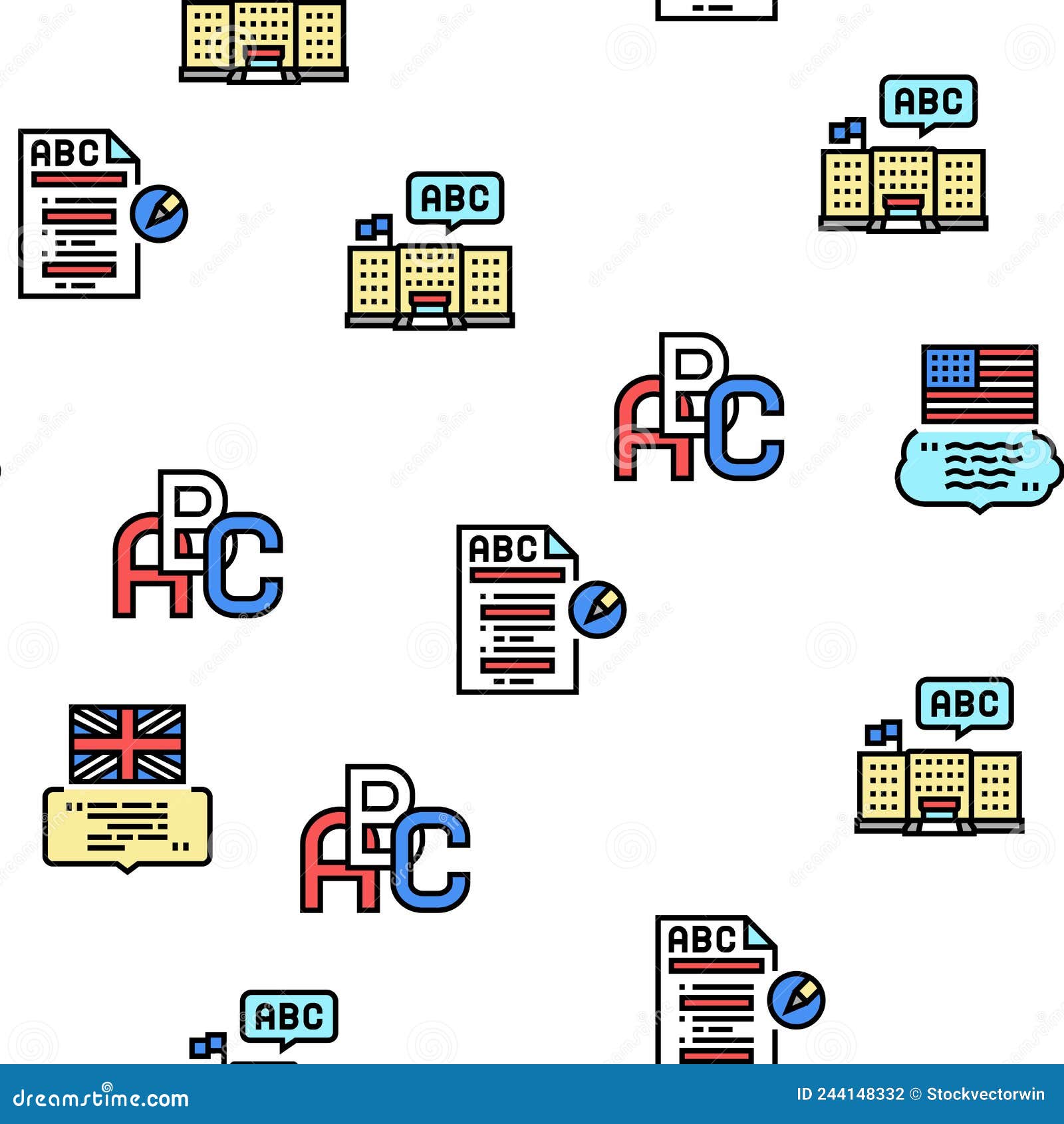 English Language Learn at School Vector Seamless Pattern Stock Vector ...