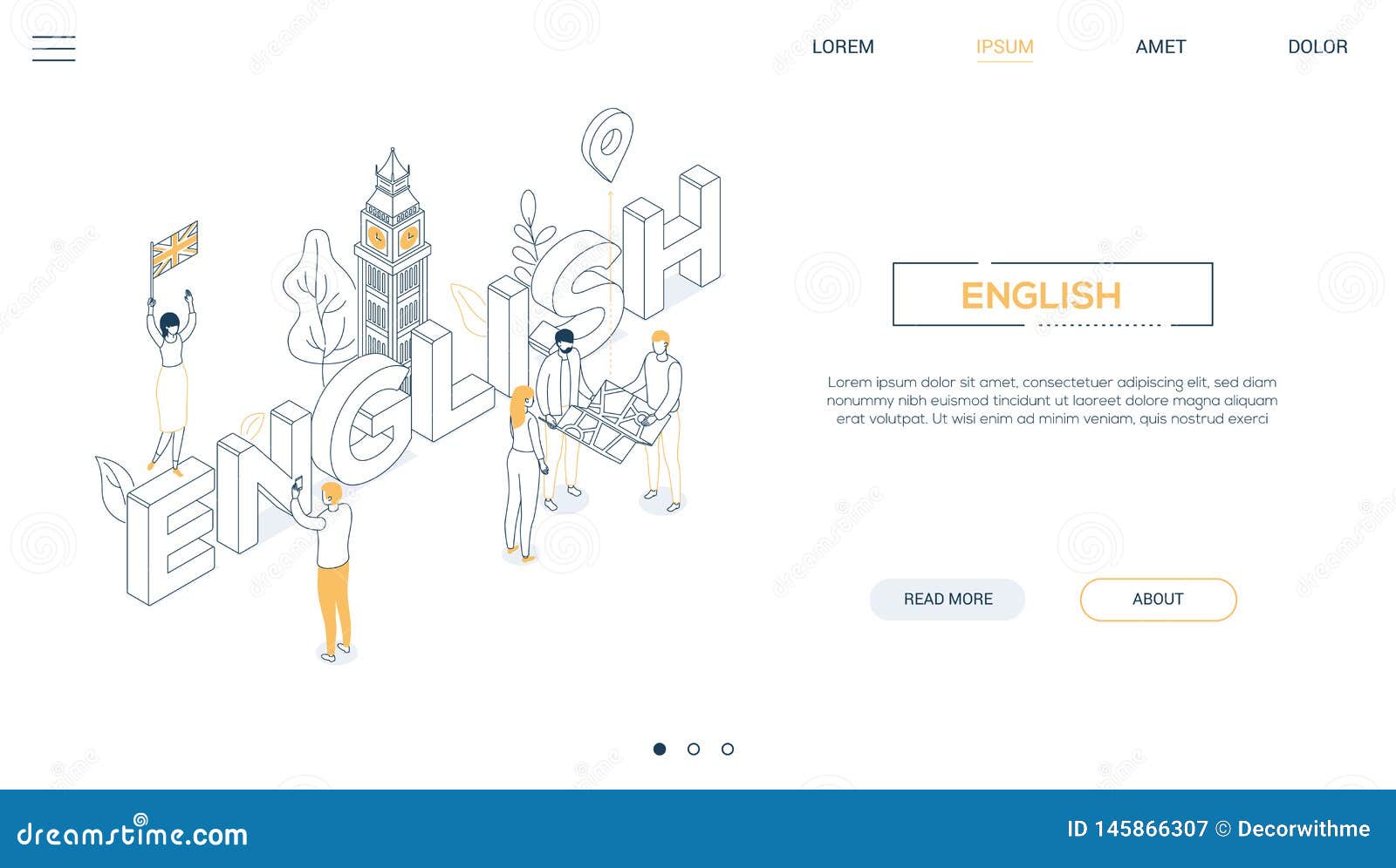 English Language - Line Design Style Isometric Web Banner Stock Vector ...