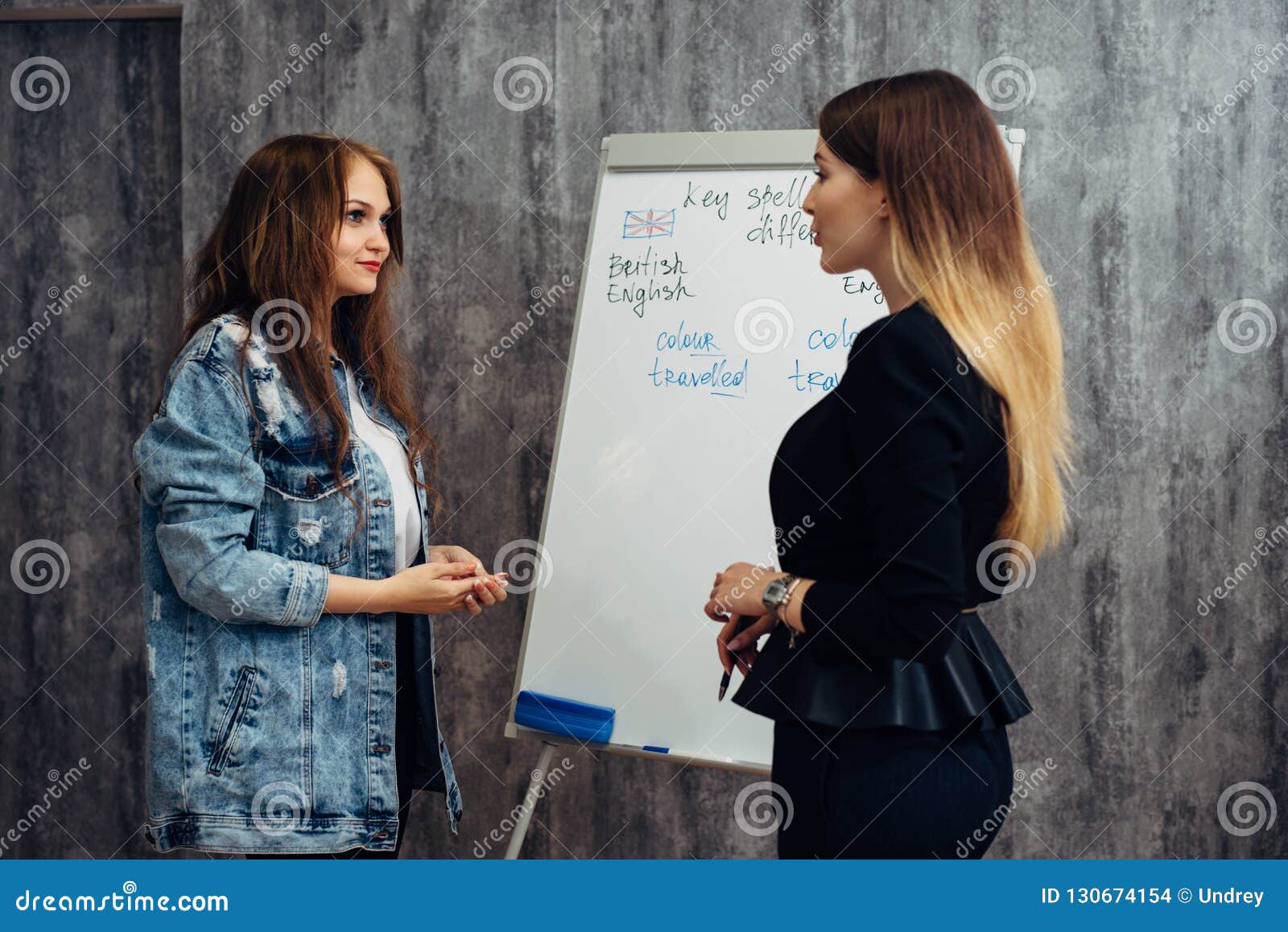 English Language School. Lesson, Teacher and Student Talking. Stock ...