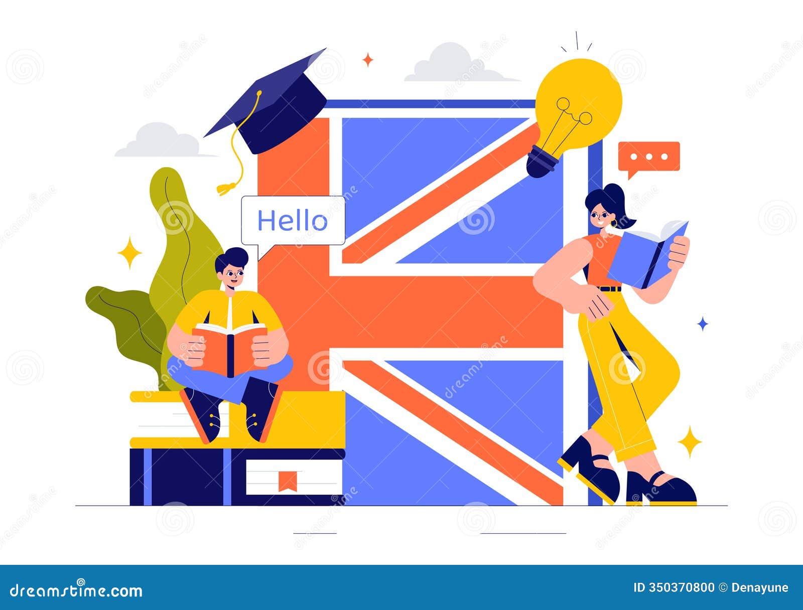 English Language Vector Illustration Featuring Students Studying ...