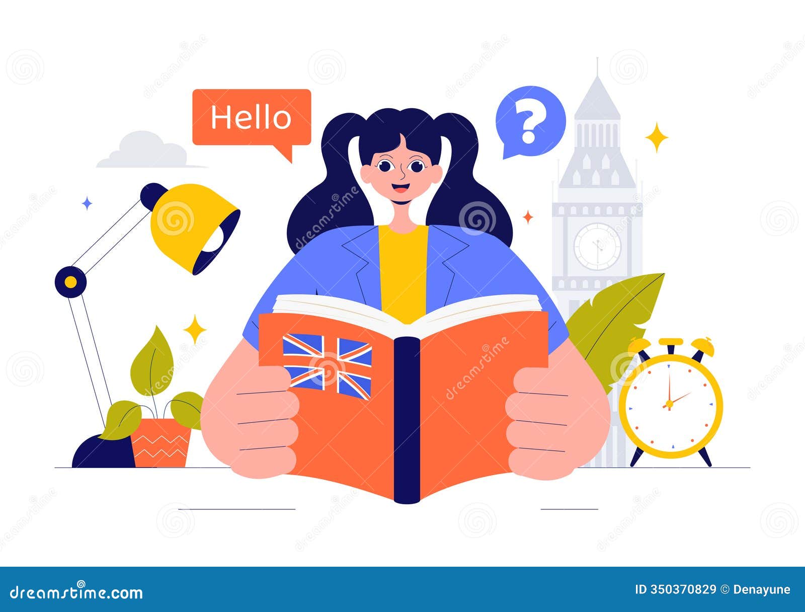 English Language Vector Illustration Featuring Students Studying ...