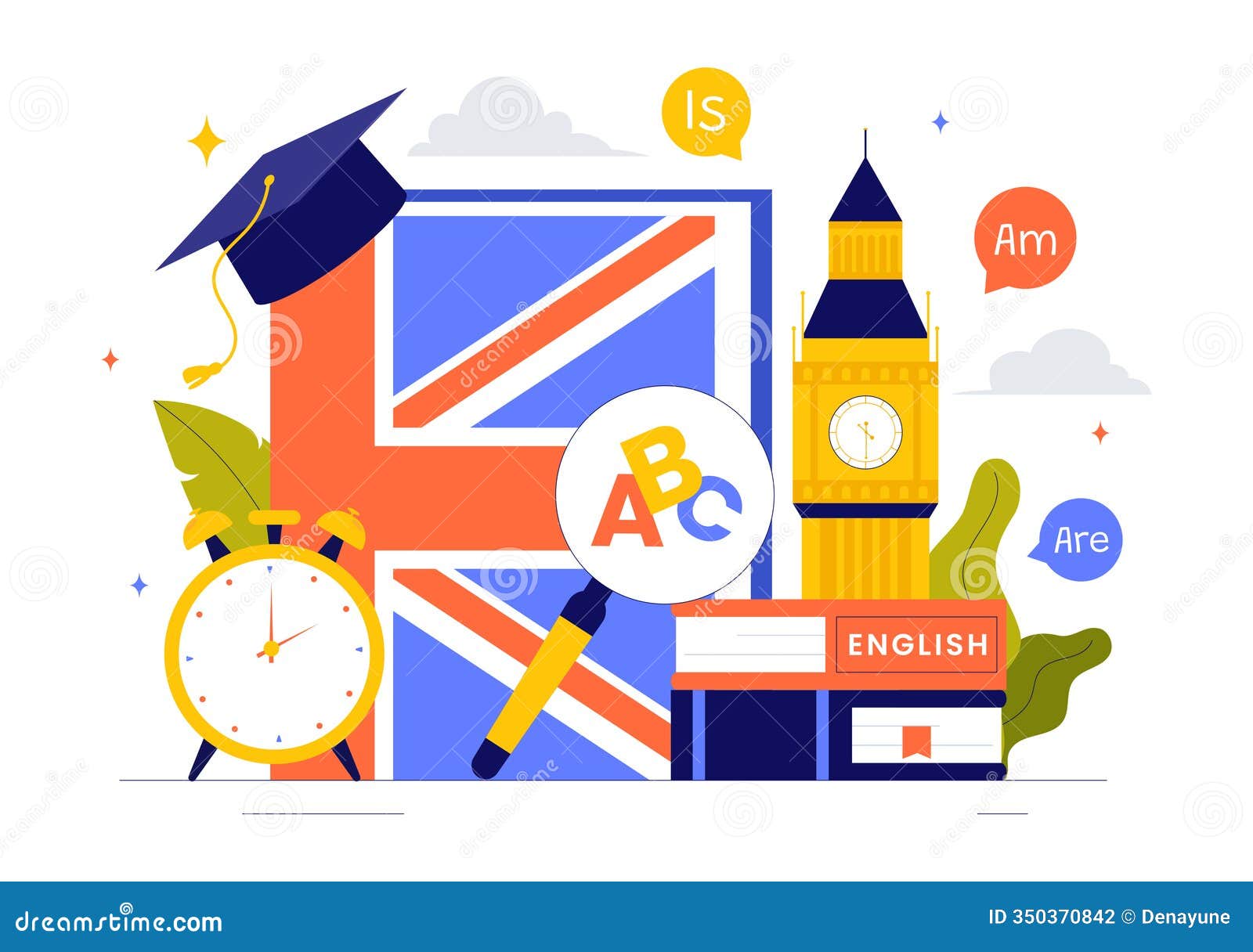 English Language Vector Illustration Featuring Students Studying ...