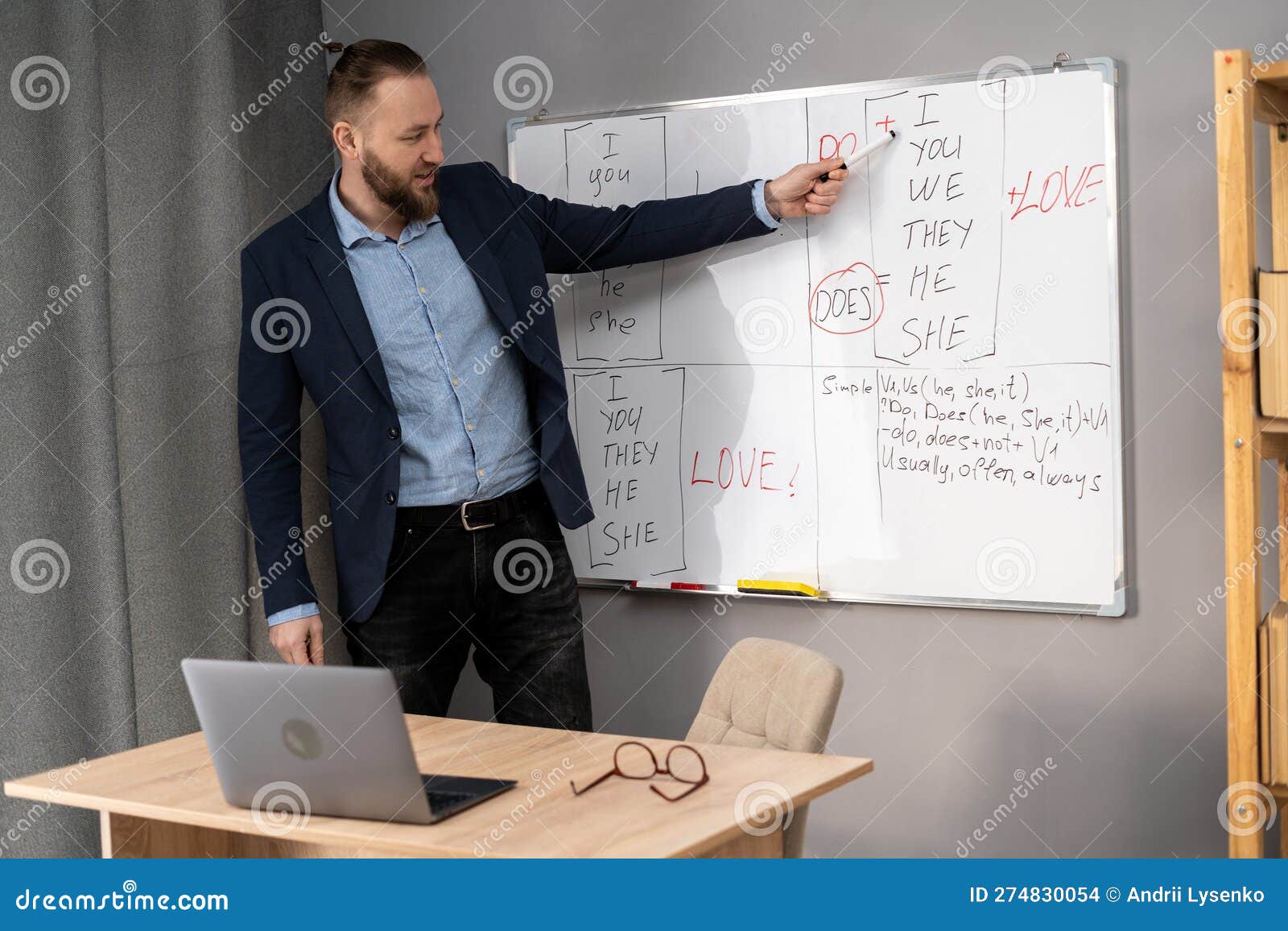 English Lessons Remotely and Tutor. Attractive Man Explaining English ...