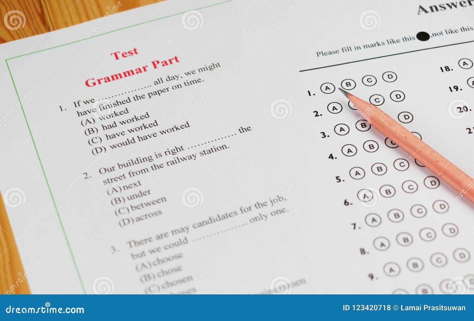 English Multiple Choice Test Stock Photo - Image of question, choice ...