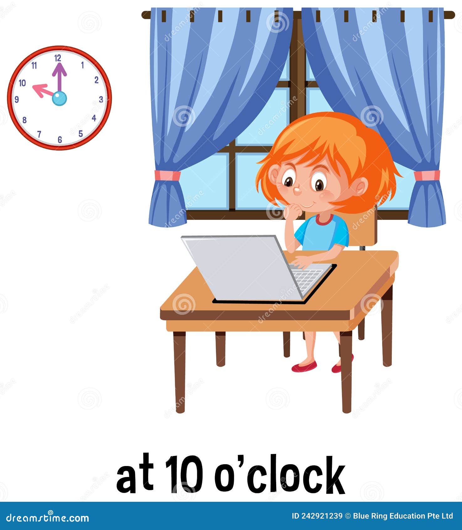 English Prepositions of Time with Kid and Clock Stock Vector ...