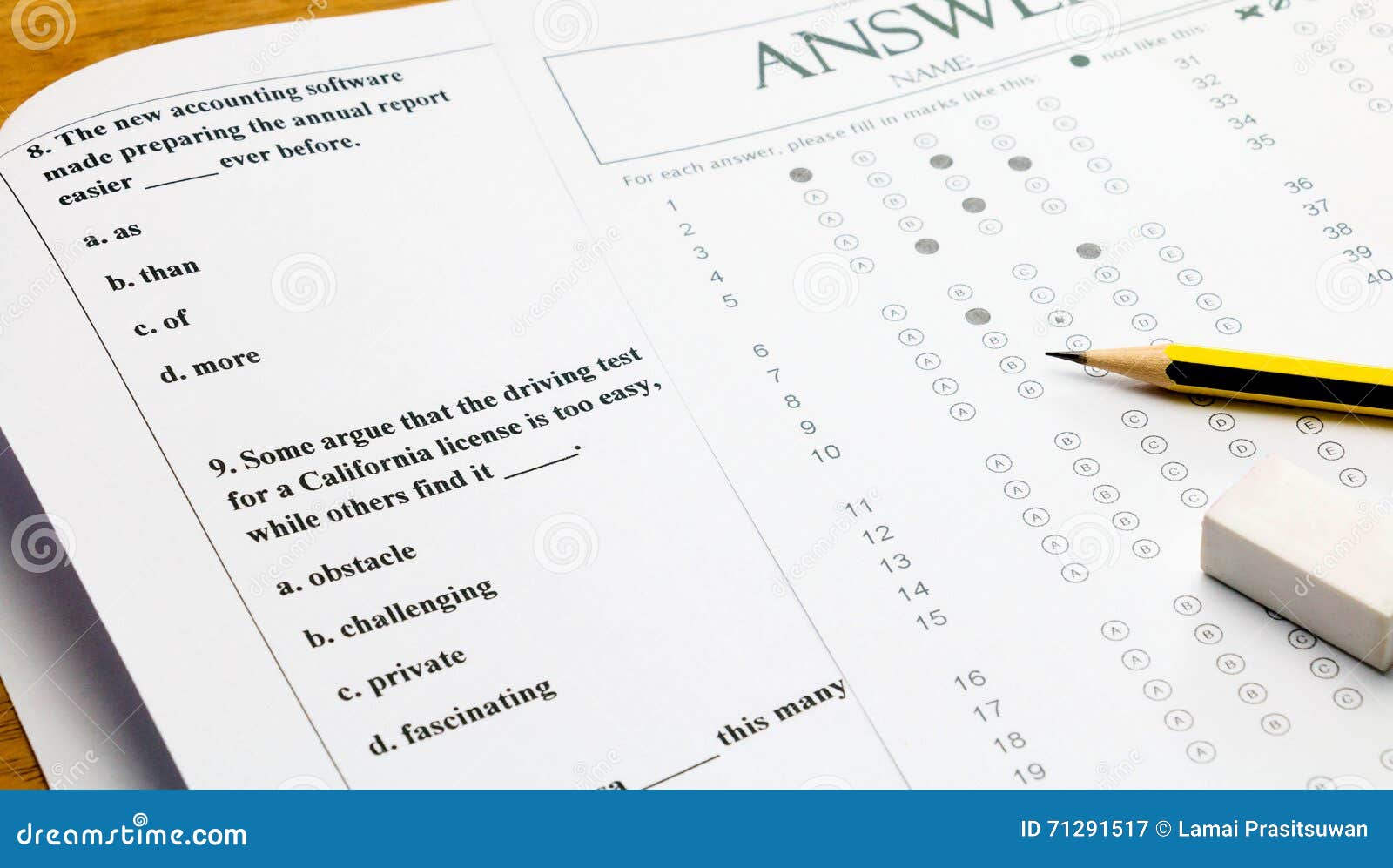 English Question and Answer Sheet on Table Stock Image - Image of ...