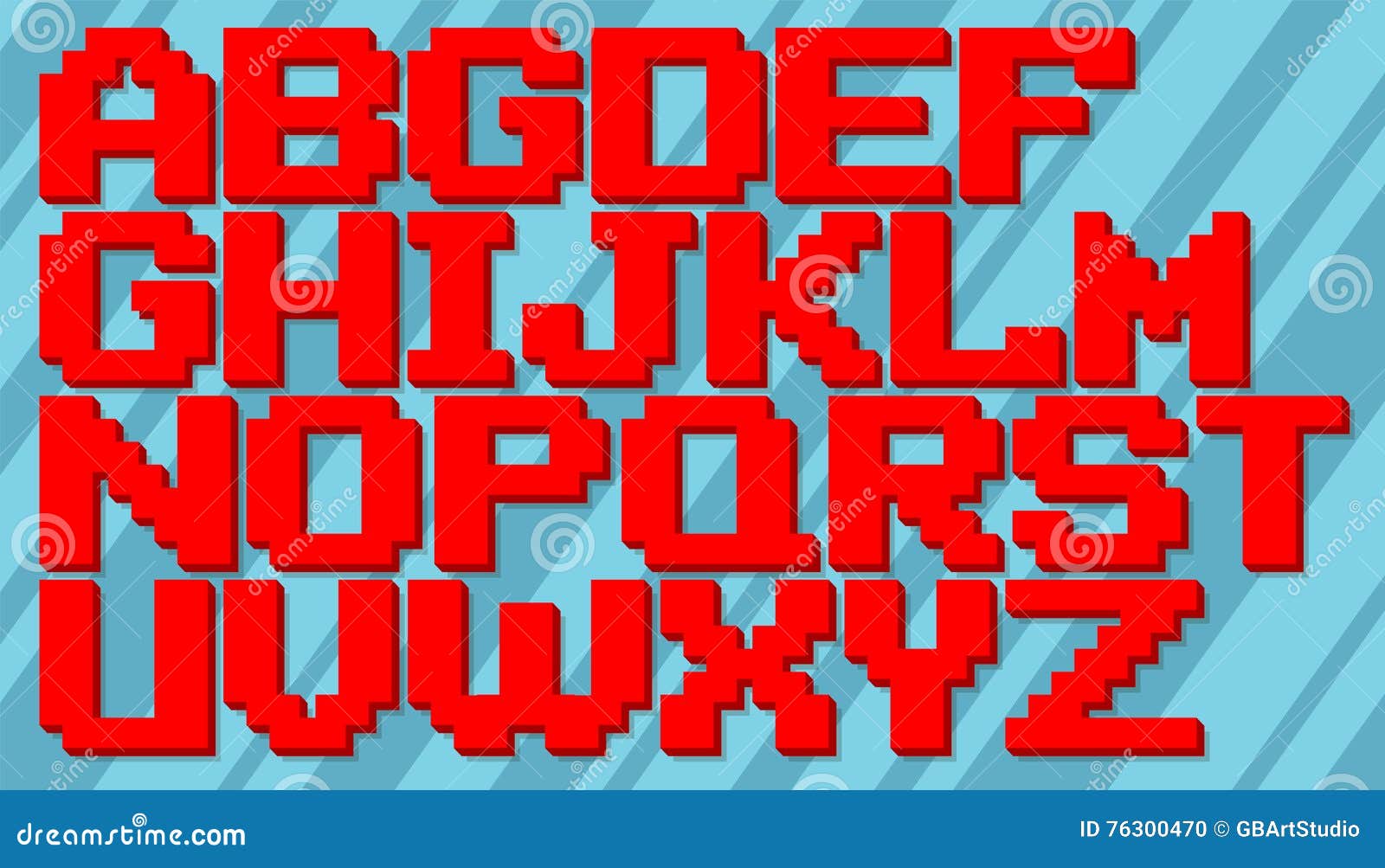 English Red and Blue Pixel Alphabet Set Stock Vector - Illustration of ...